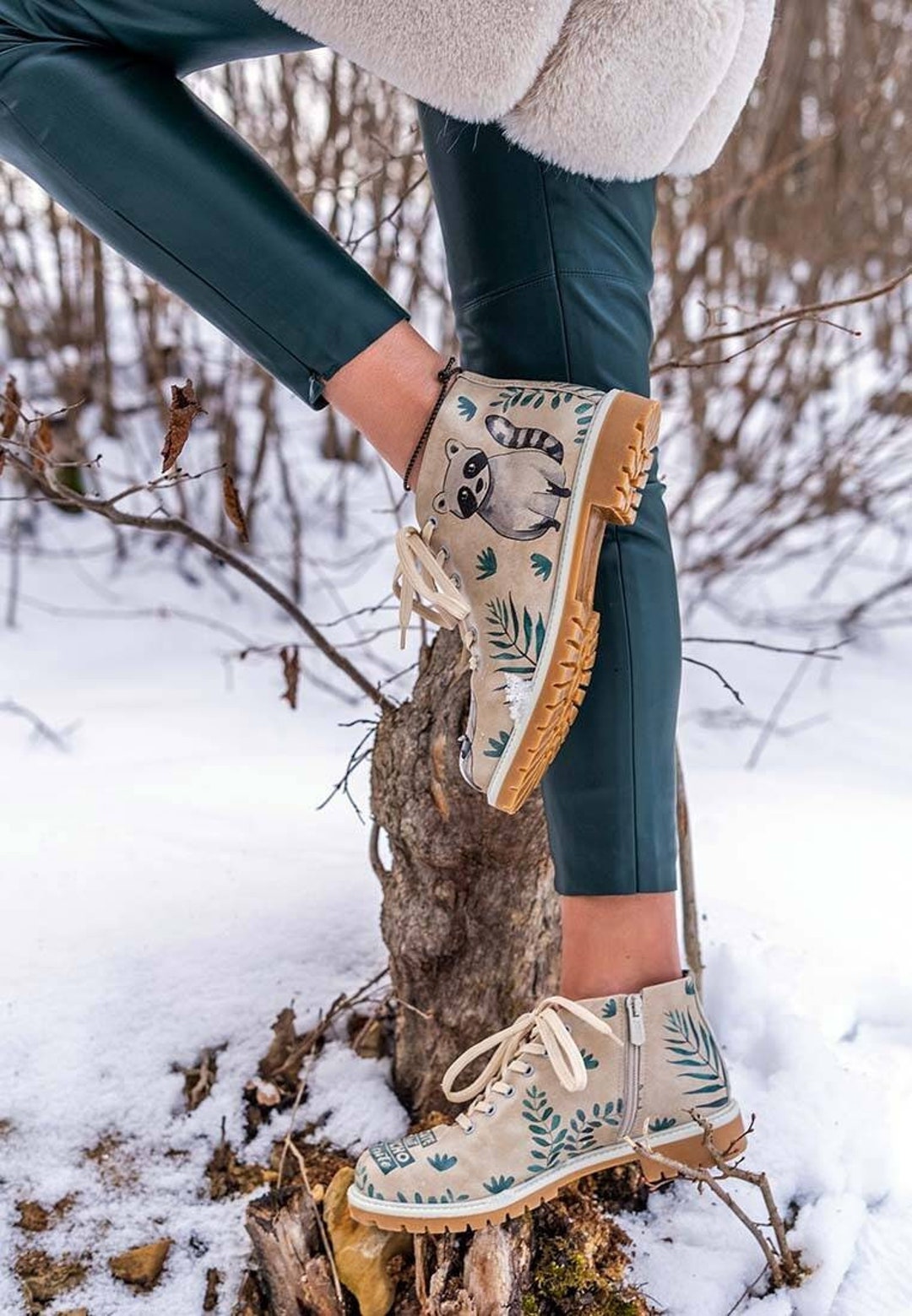 DOGO, Cute but Psycho Shortcut Boots, Beige Ankle Boots, Custom Animal ...