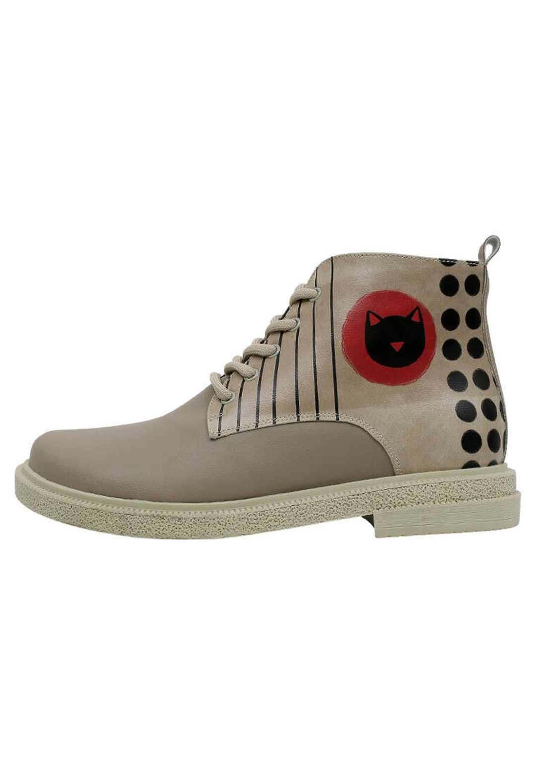 Dots and Cats Printed Ankle Boot, Vegan Lace up Boot - Etsy