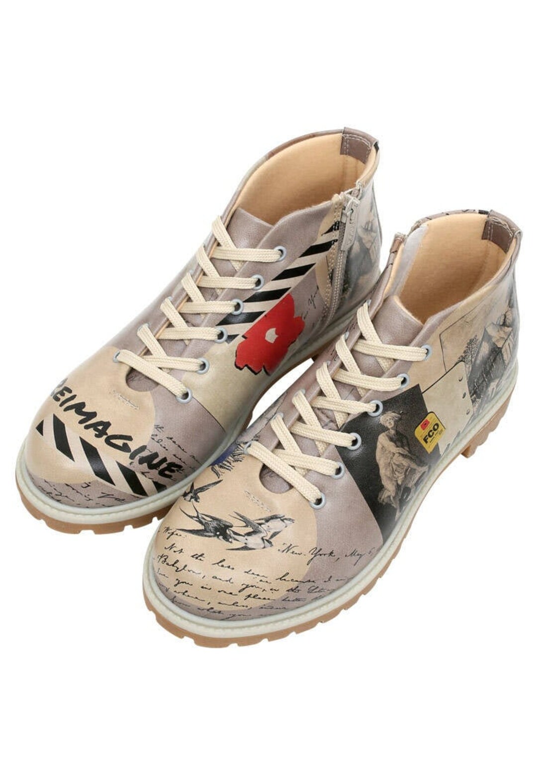 DOGO, Shortcut Boots Reimagine, Beige Ankle Boots, Custom Printed, Hand ...