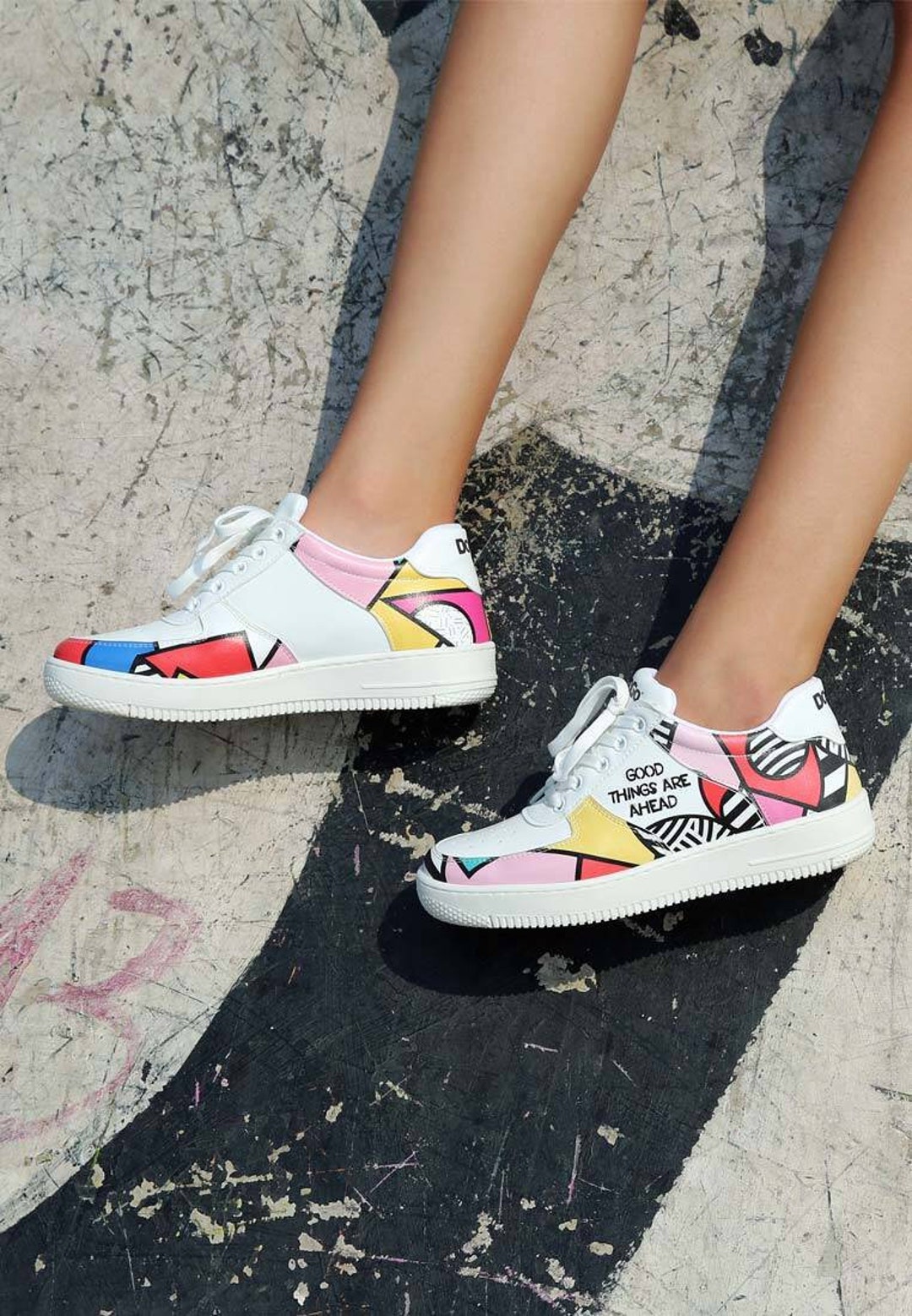 DOGO, Dice Sneakers, Painting in Harmony Design, White Vegan Shoes ...