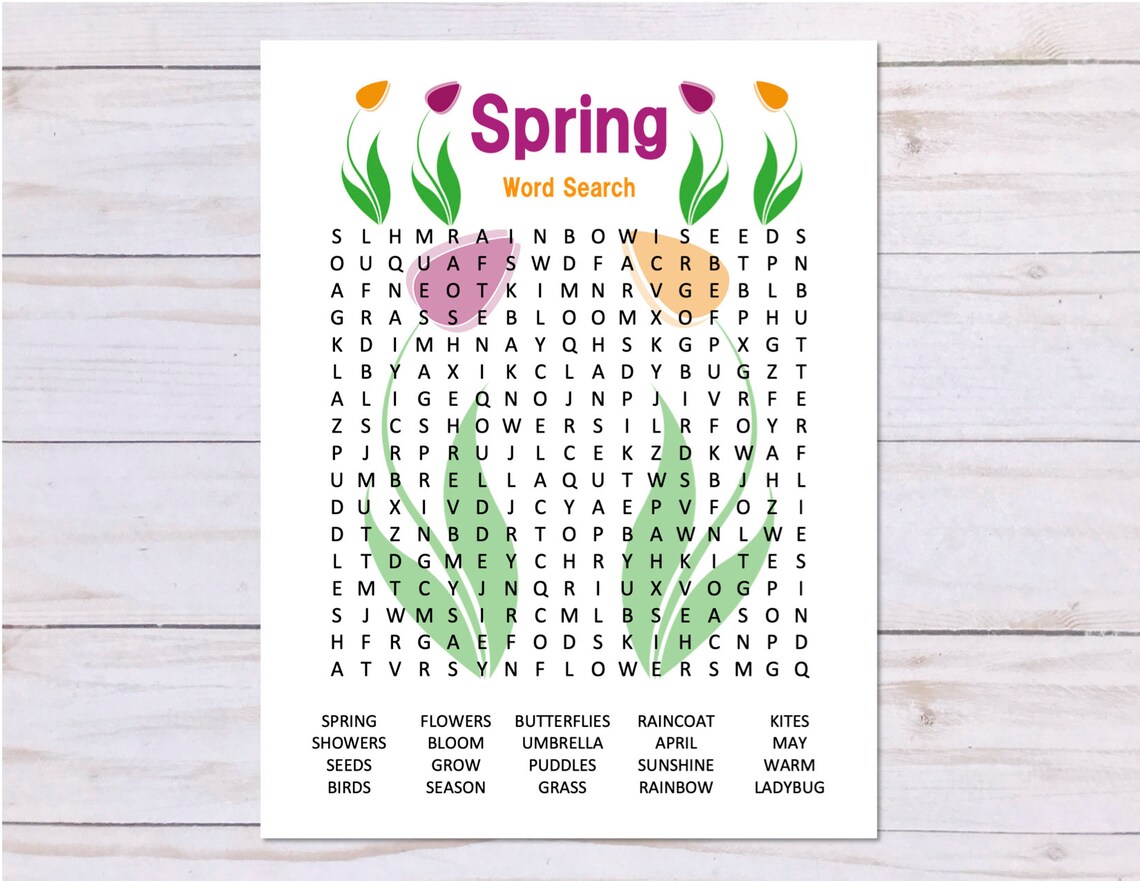 Set of 2 Spring Word Games, Word Search, Word Scramble, Spring Party ...