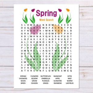 Set of 2 Spring Word Games, Word Search, Word Scramble, Spring Party ...