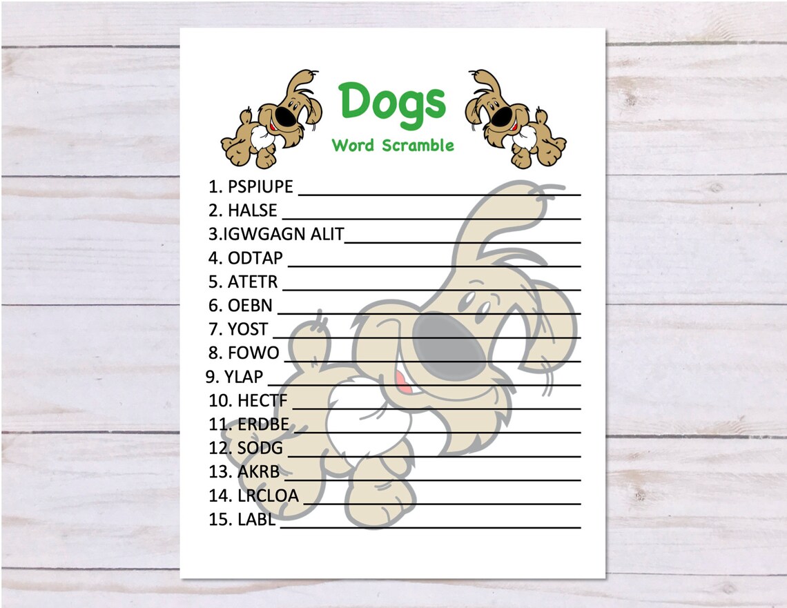 Set of 2 Dog Word Games, Word Search, Word Scramble, Dog Party Game ...