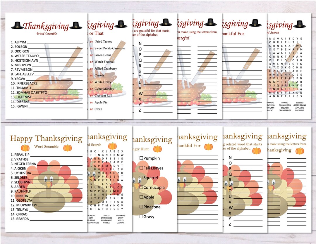 12 Thanksgiving Games, Word Search, Word Scramble, Anagram, Scavenger ...