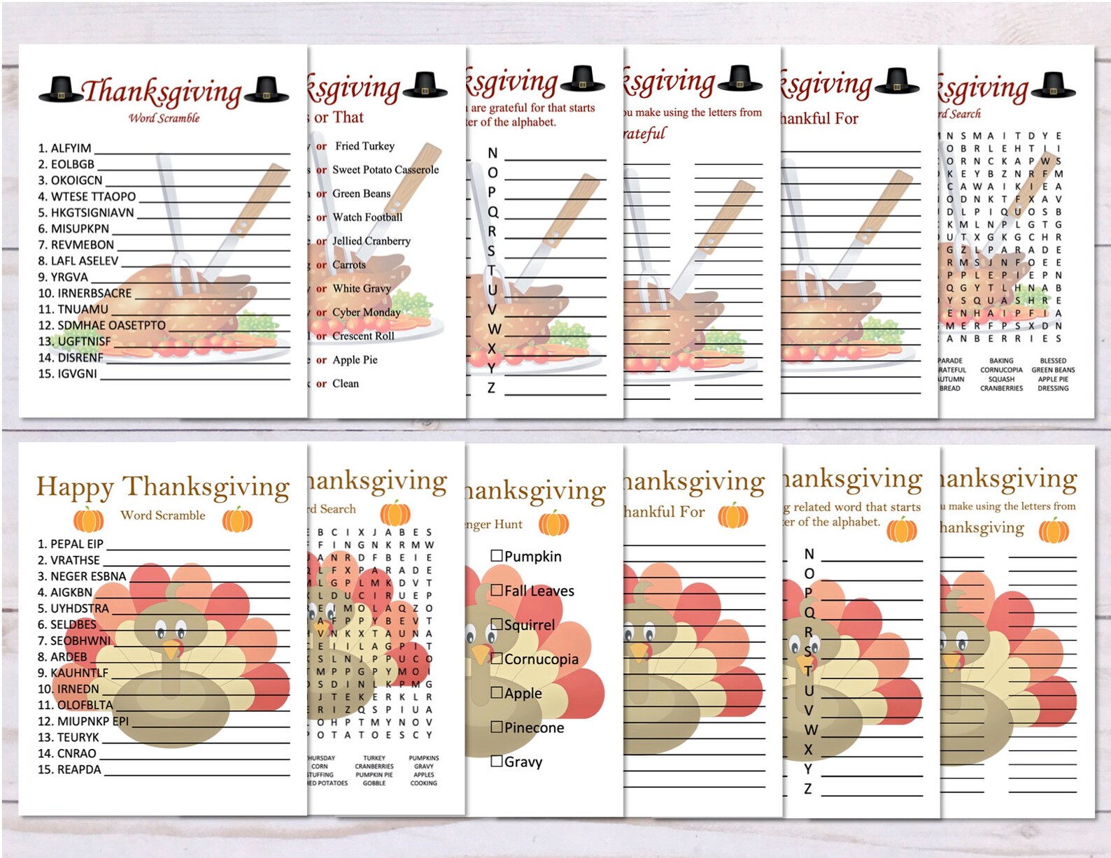 12 Thanksgiving Games, Word Search, Word Scramble, Anagram, Scavenger ...