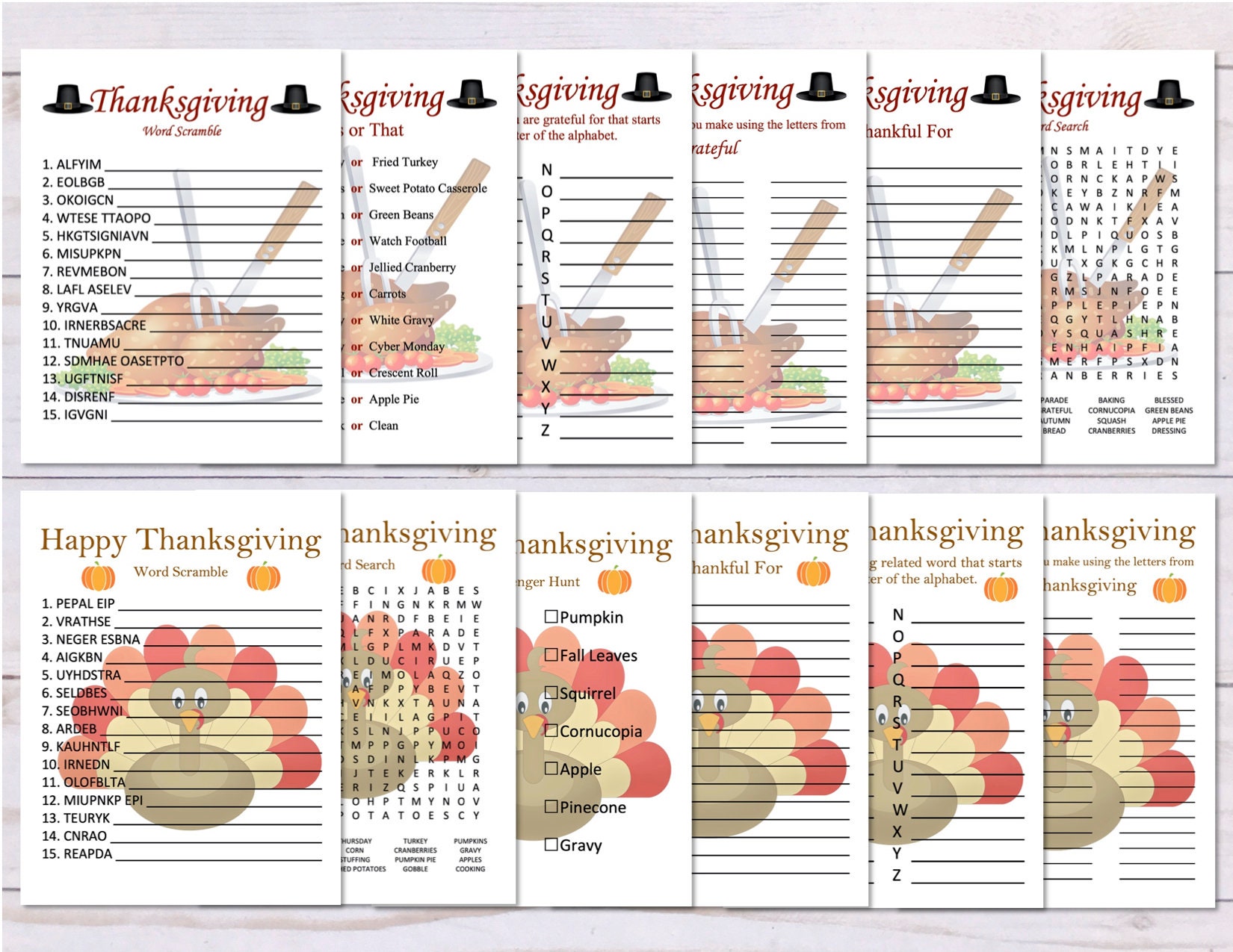 12 Thanksgiving Games, Word Search, Word Scramble, Anagram, Scavenger ...