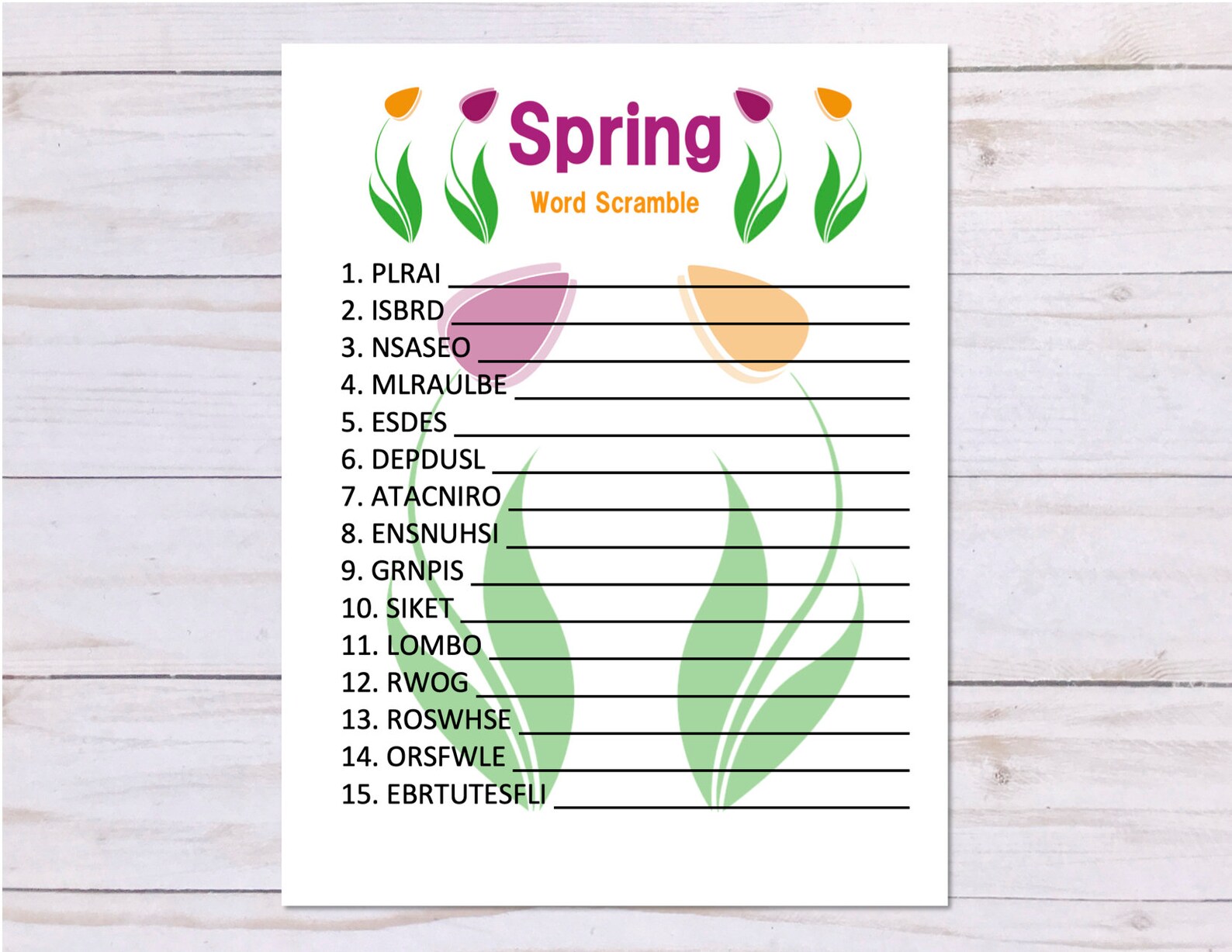 Set of 2 Spring Word Games, Word Search, Word Scramble, Spring Party ...