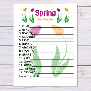 Set of 2 Spring Word Games, Word Search, Word Scramble, Spring Party ...