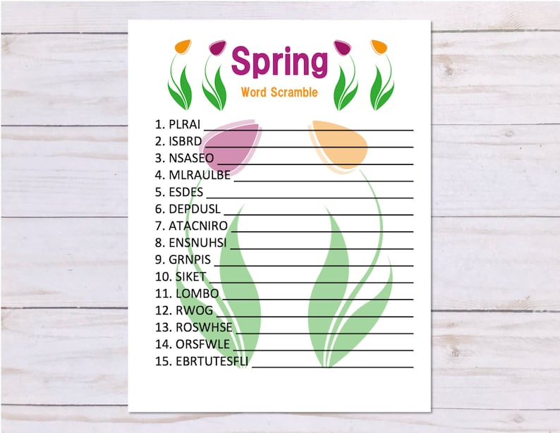 Set of 2 Spring Word Games, Word Search, Word Scramble, Spring Party ...