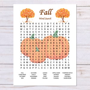 Set of 2 Fall Word Games, Word Search and Word Scramble, Autumn Party ...