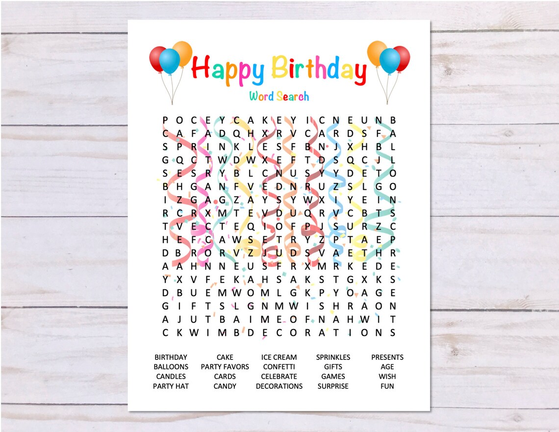 Set of 3 Birthday Games, Word Search, Word Scramble, Anagram, Happy ...