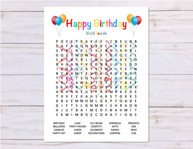 Set of 3 Birthday Games, Word Search, Word Scramble, Anagram, Happy ...