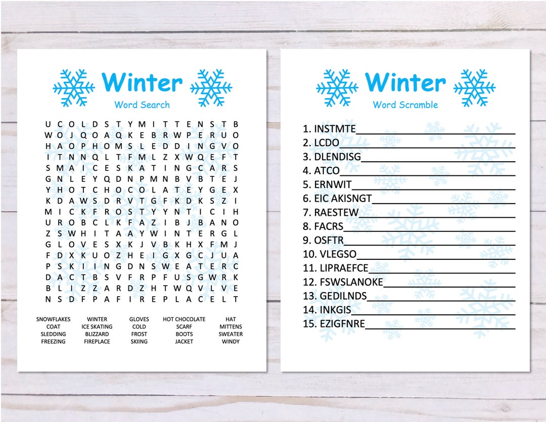 Set of 2 Winter Games, Word Search and Word Scramble, Instant Download ...