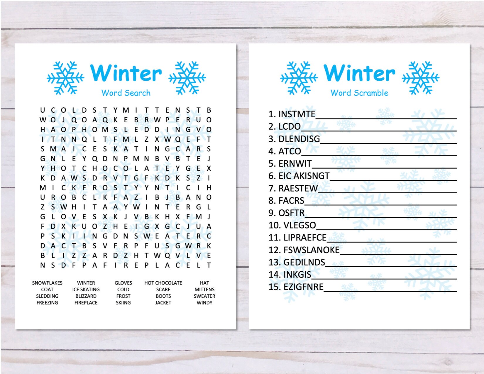 Set of 2 Winter Games, Word Search and Word Scramble, Instant Download ...