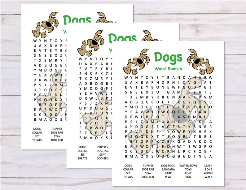 Set of 2 Dog Word Games, Word Search, Word Scramble, Dog Party Game ...