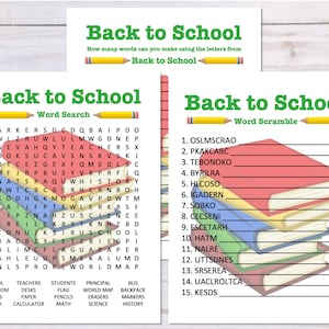 Set of 3 Back to School Printable Games Word Search, Word Scramble ...