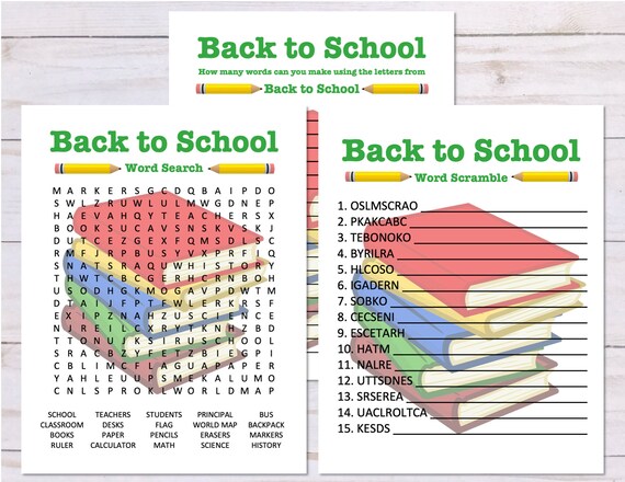 Set of 3 Back to School Printable Games Word Search Word - Etsy