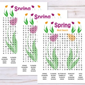 Set of 2 Spring Word Games, Word Search, Word Scramble, Spring Party ...