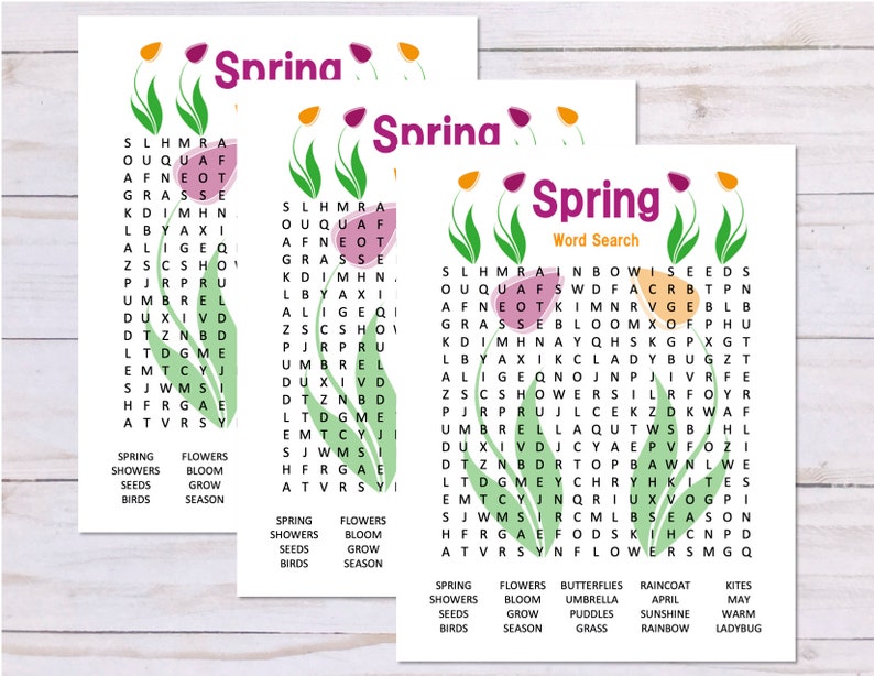 Set of 2 Spring Word Games, Word Search, Word Scramble, Spring Party ...
