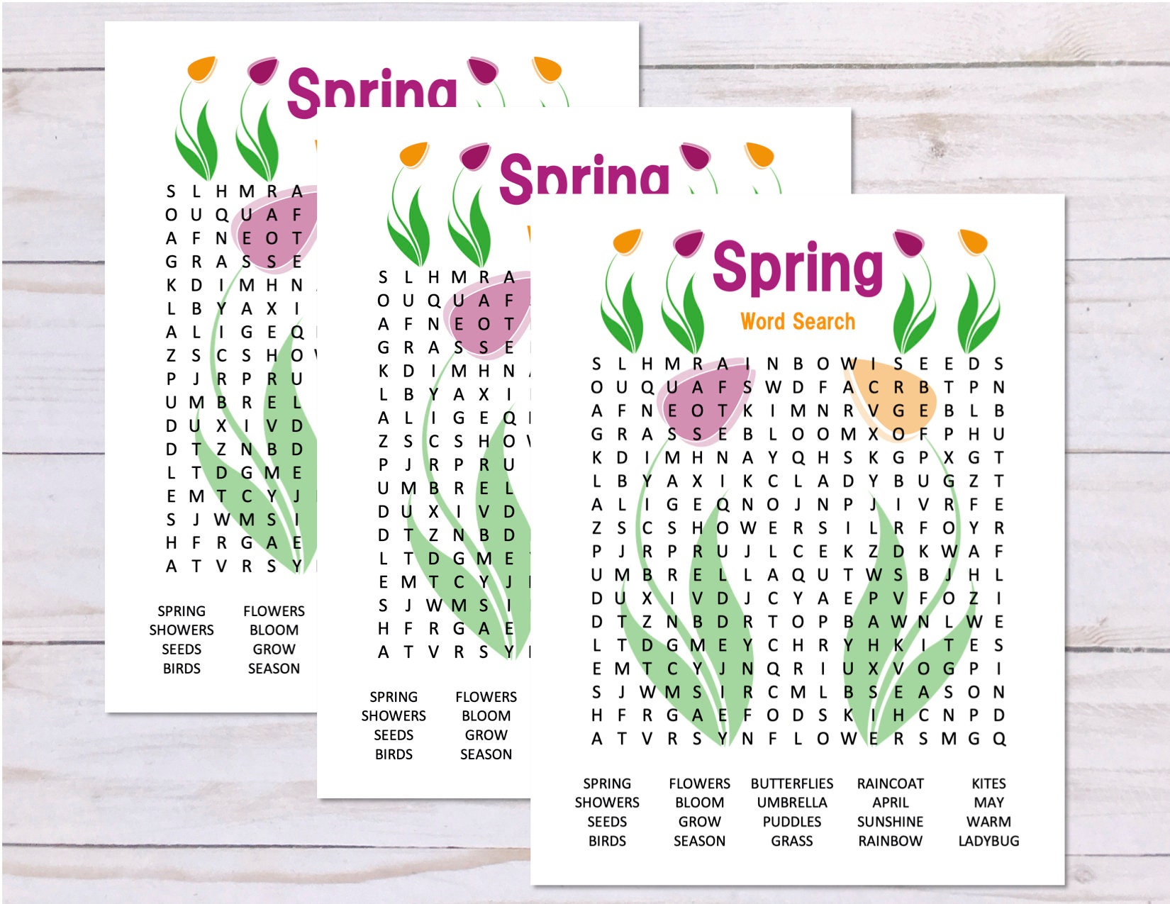 Set of 2 Spring Word Games, Word Search, Word Scramble, Spring Party ...