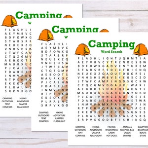 Set of 2 Camping Word Games, Word Search and Word Scramble, Camping ...