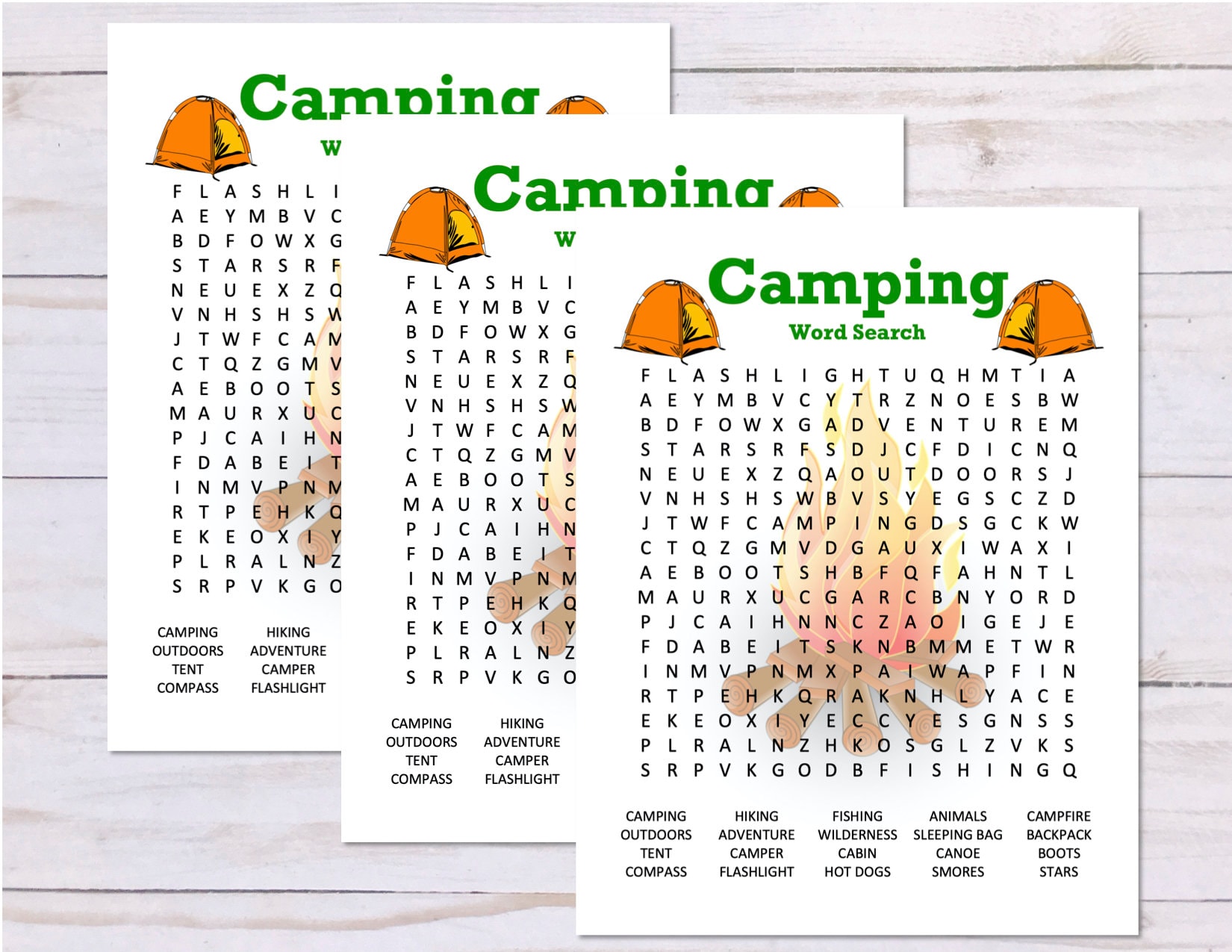 Set of 2 Camping Word Games, Word Search and Word Scramble, Camping ...