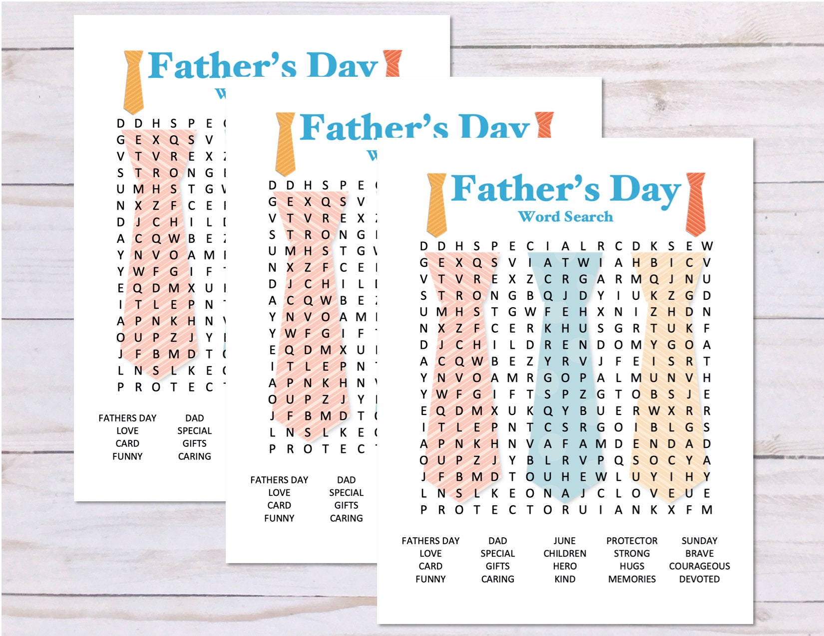 Set of 3 Father's Day Word Games, Word Search, Word Scramble, Anagram ...