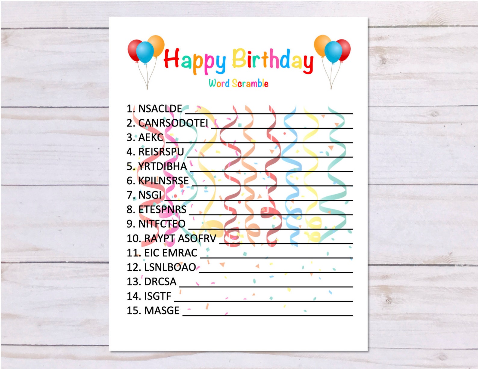 Set of 3 Birthday Games, Word Search, Word Scramble, Anagram, Happy ...