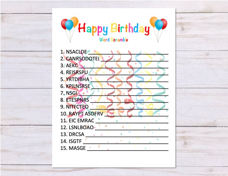 Set of 3 Birthday Games, Word Search, Word Scramble, Anagram, Happy ...