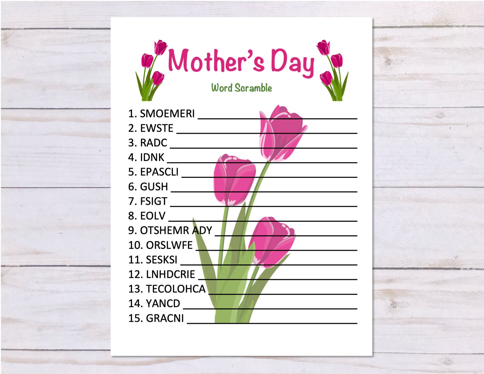 Set of 3 Mother's Day Word Games, Word Search, Word Scramble, Anagram ...