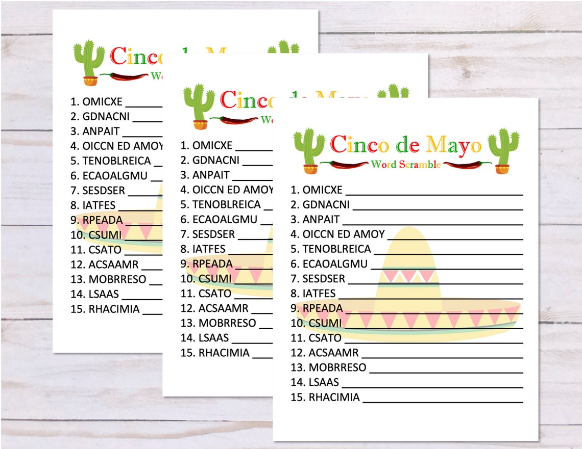 Set of 3 Cinco De Mayo Games, Word Search, Word Scramble, Anagram ...