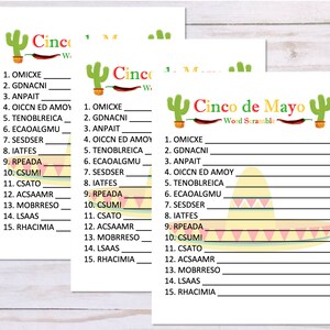 Set of 3 Cinco De Mayo Games, Word Search, Word Scramble, Anagram ...