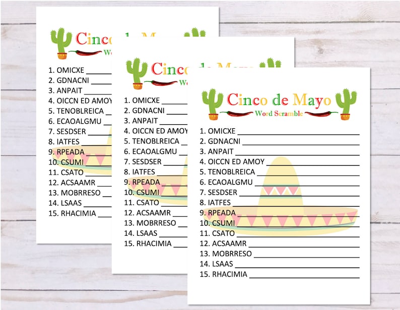 Set of 3 Cinco De Mayo Games, Word Search, Word Scramble, Anagram ...