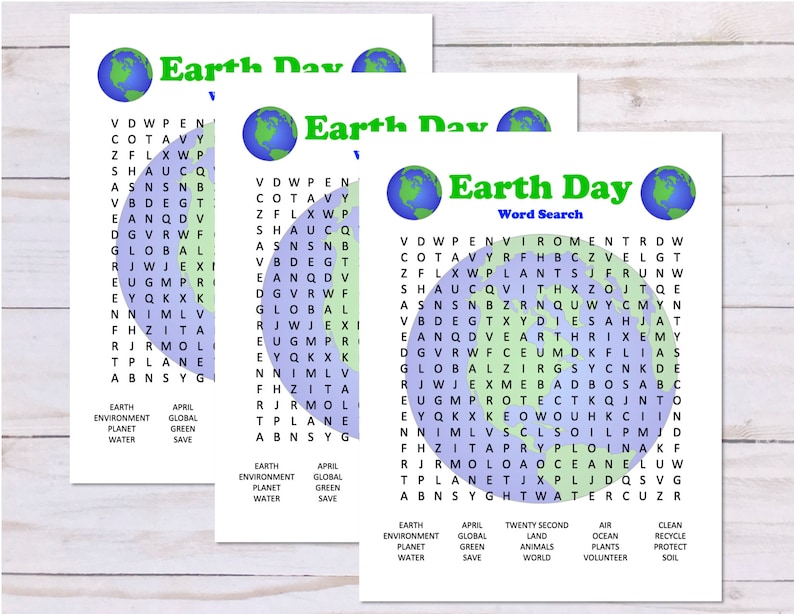 Set of 3 Earth Day Word Games Word Search, Word Scramble, Anagram ...
