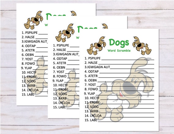 Dogs Word Scramble Game Dog Party Game Printable Dogs - Etsy