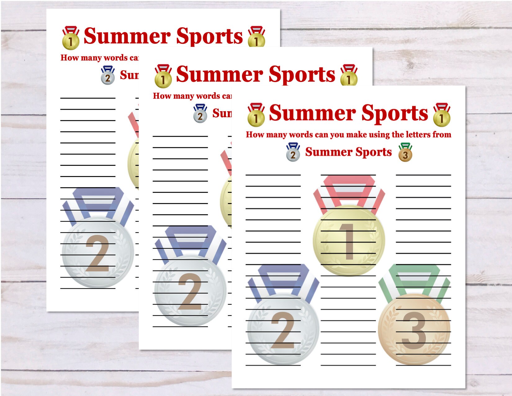 Set of 3 Summer Sports Games, Word Search, Word Scramble, Anagram ...