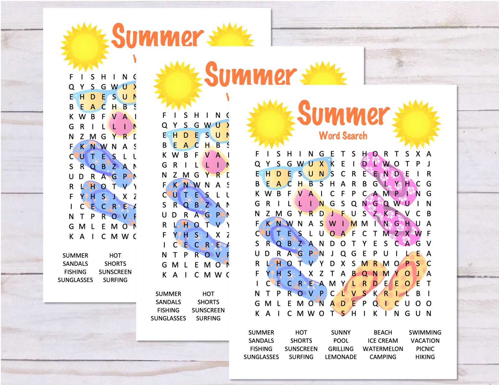 Set of 2 Summer Word Games, Word Search and Word Scramble, Summer Party ...