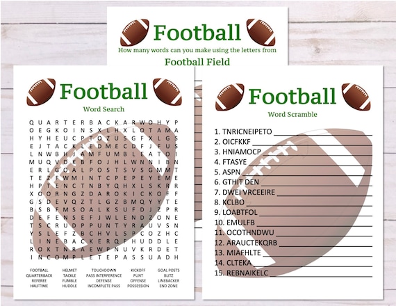 Set of 3 Football Games Word Search Word Scramble Anagram - Etsy