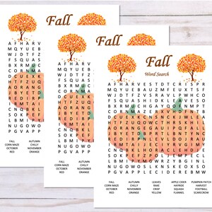 Set of 2 Fall Word Games, Word Search and Word Scramble, Autumn Party ...