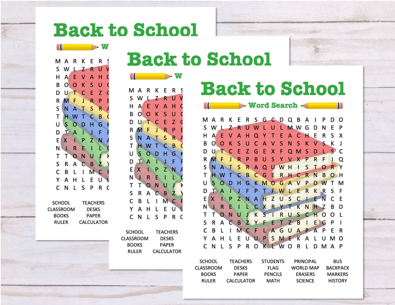 Set of 3 Back to School Printable Games Word Search, Word Scramble ...