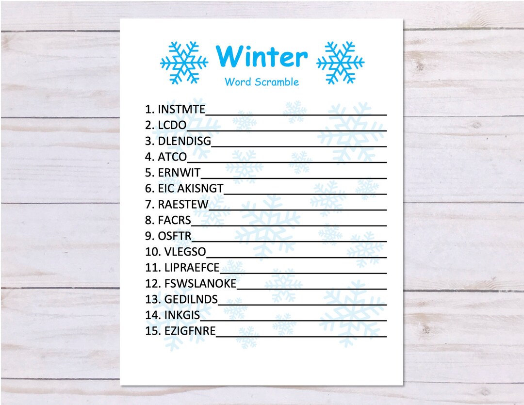 Winter Word Scramble Winter Party Game Printable Instant - Etsy