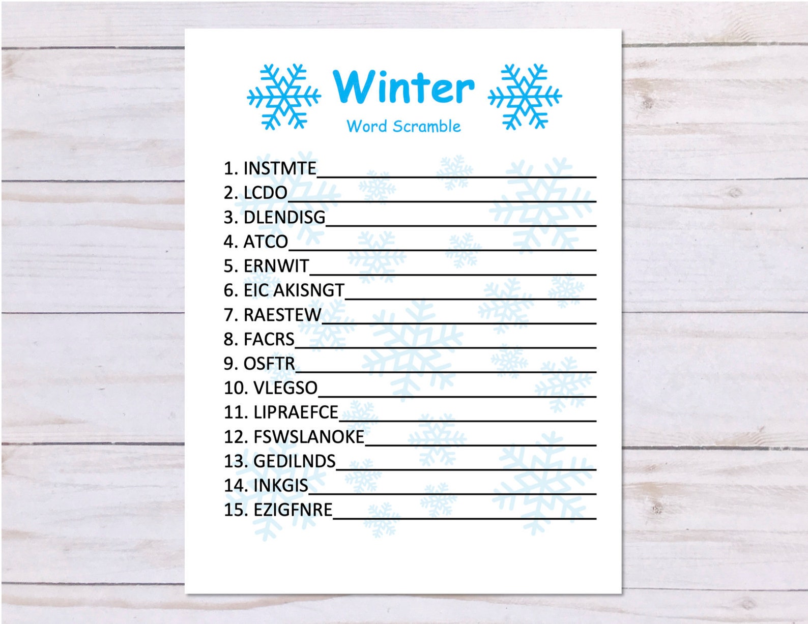 Winter Word Scramble Winter Party Game Printable Instant - Etsy