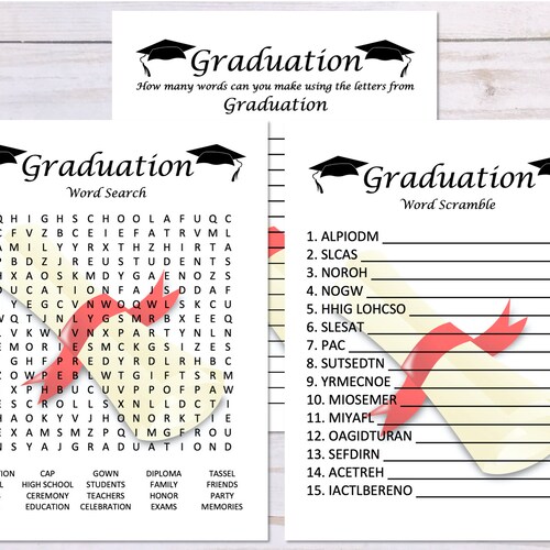 Set of 3 College Graduation Games Word Search Word Scramble - Etsy