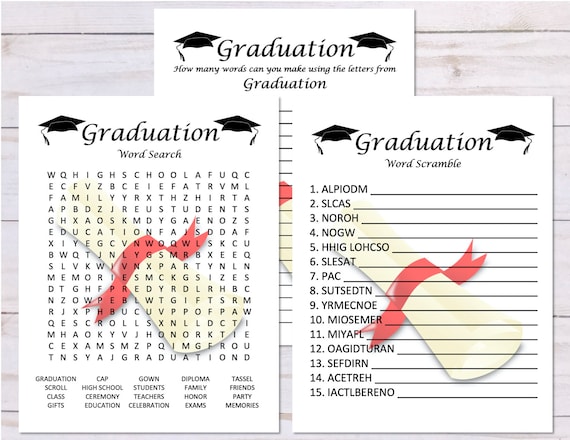 Set of 3 High School Graduation Games Word Search Word - Etsy