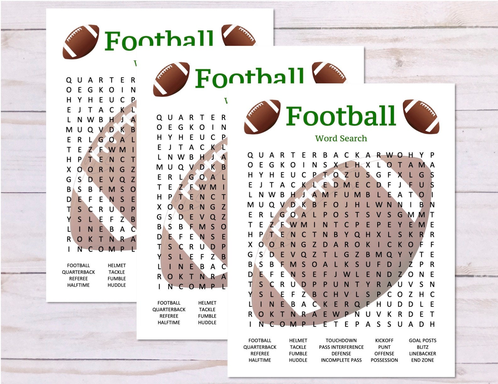 Set of 3 Football Games, Word Search, Word Scramble, Anagram, Football ...