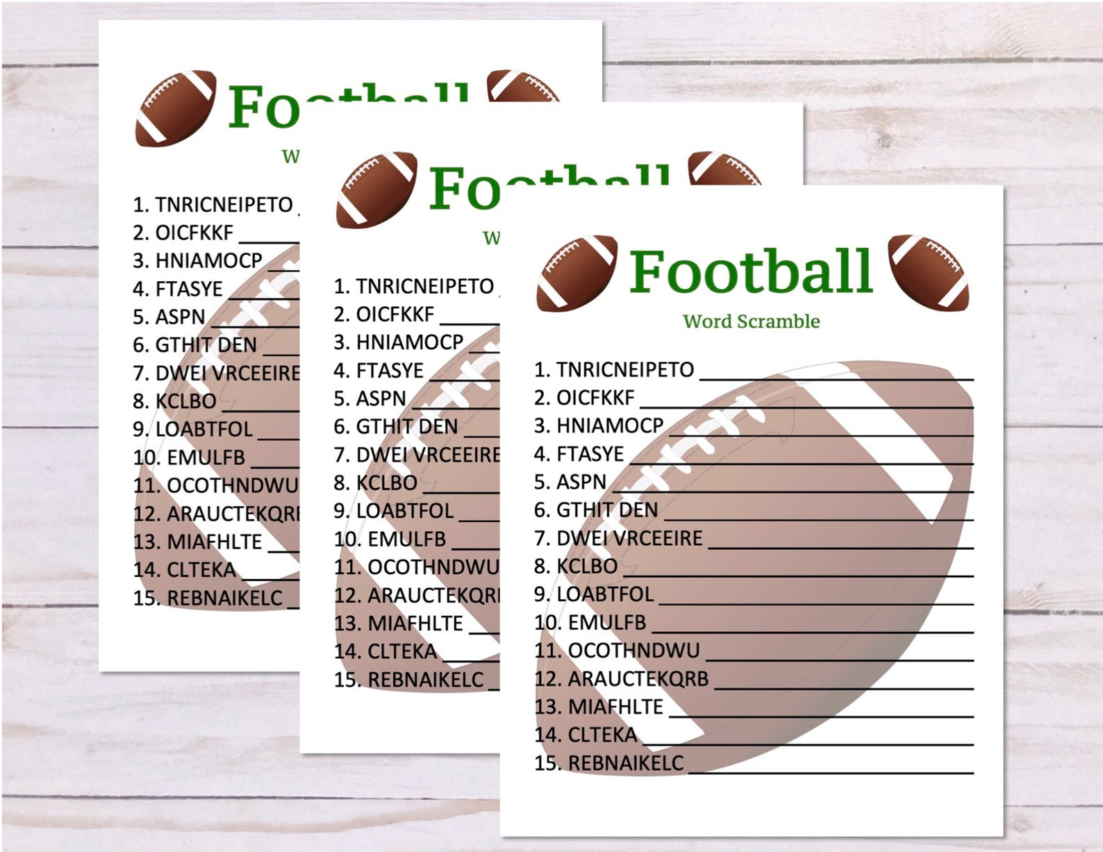 Set of 3 Football Games, Word Search, Word Scramble, Anagram, Football ...