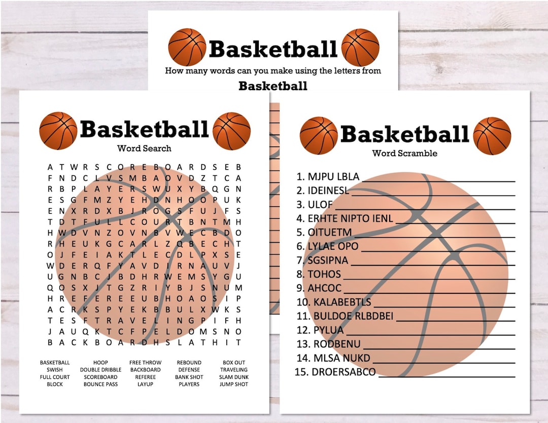 Set of 3 Basketball Games, Word Search, Word Scramble, Anagram ...
