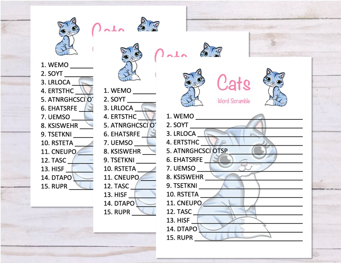 Cat Word Scramble Game Cat Party Game Printable Cat - Etsy