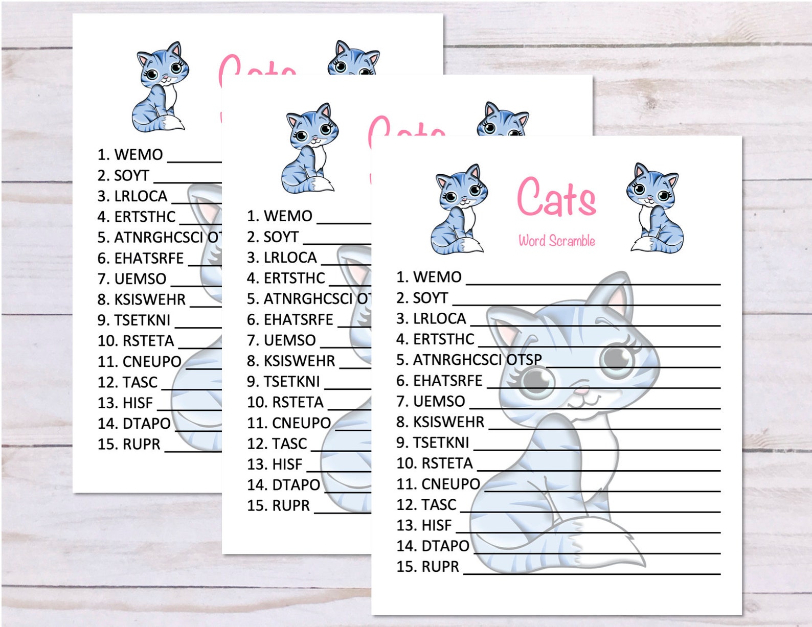 Cat Word Scramble Game Cat Party Game Printable Cat - Etsy