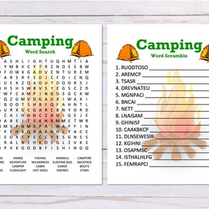 Set of 2 Camping Word Games, Word Search and Word Scramble, Camping ...